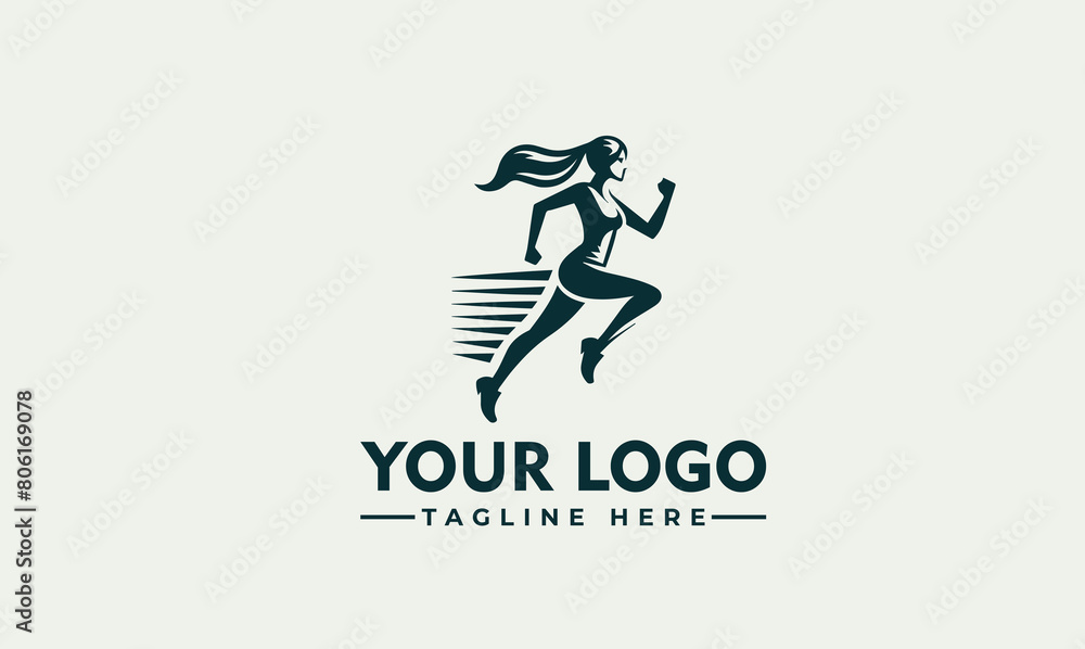 girl run vector, running woman logo, side view. Abstract isolated ...
