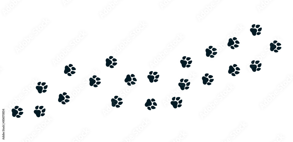 Dog paw print wave line. Cute cat pawprint. Pet foot trail. Black dog ...