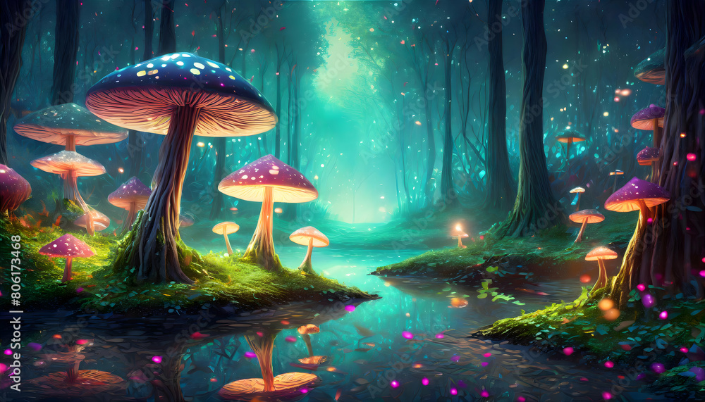 Abstract Fantasy forest, Geometric shapes, abstract patterns on digital ...