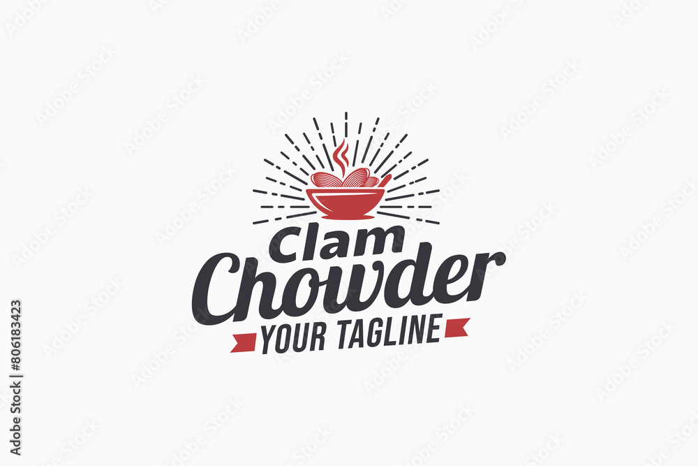 clam chowder logo with a combination of a bowl, clam and beautiful ...