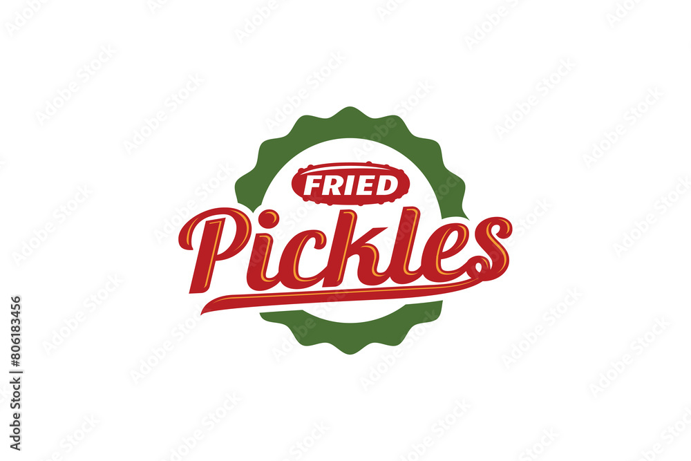 fried pickles logo with a combination of a pickle silhouette and ...