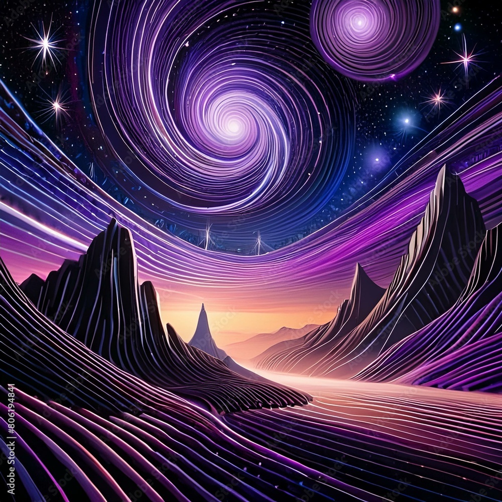 purple psychedelic abstract mountains valley range utopia fantasy world ...