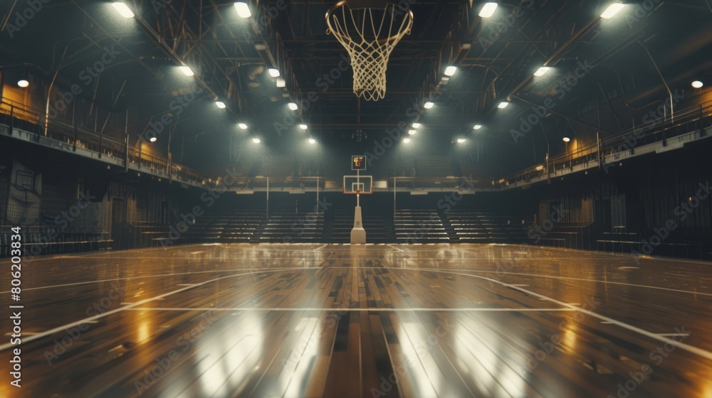 Spellbinding glimpse of a dynamic basketball court, the gleaming ...