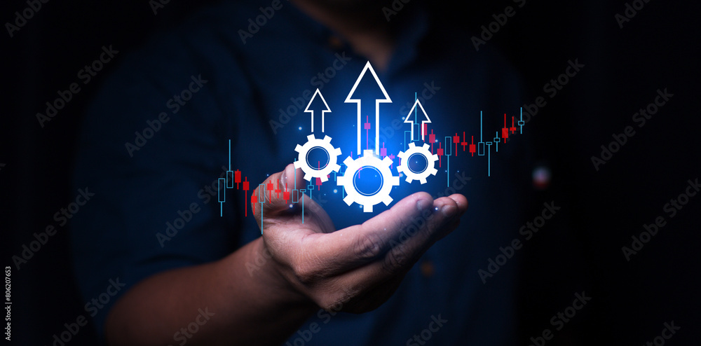 Process to increase productivity concept. Businessman holding ...