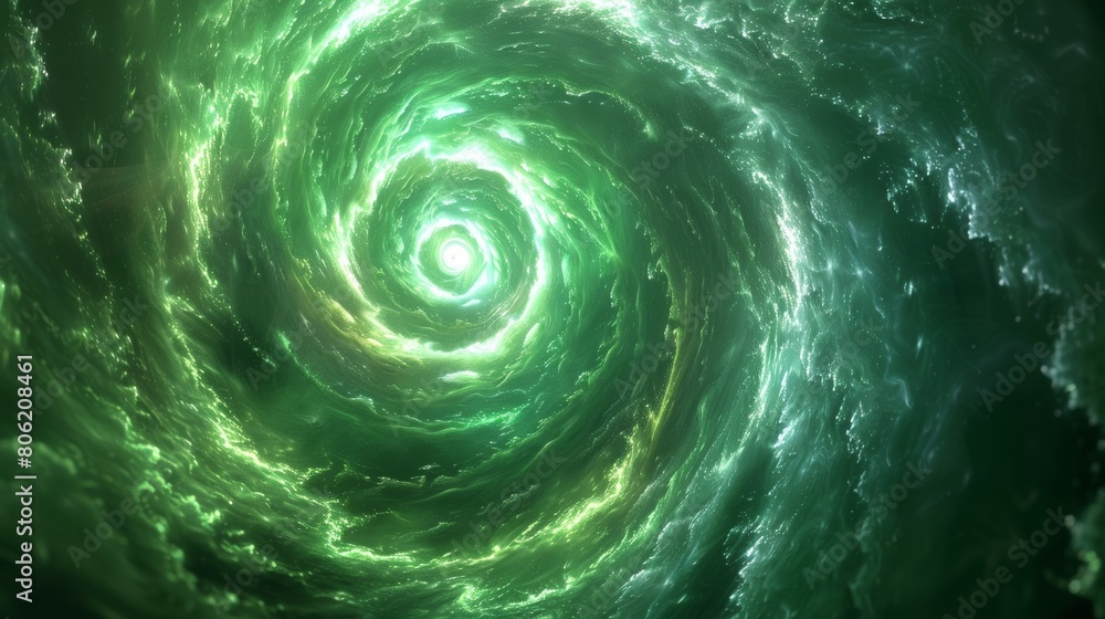 Dynamic green cyclone swirl depicting a powerful storm in vibrant hues ...