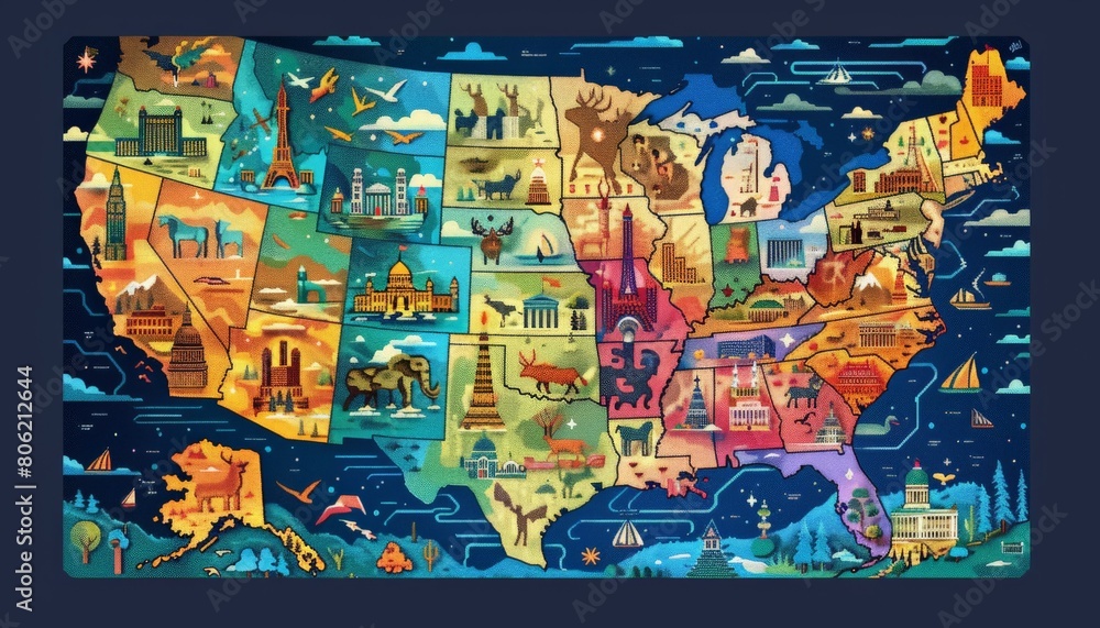 state map of America ,USA Bring to life Frontal View State Maps in ...