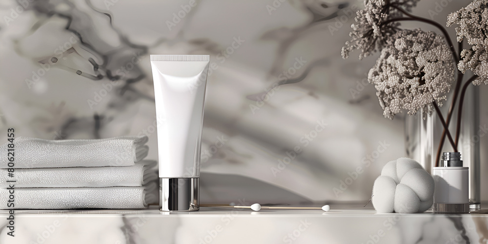 Blank, white, tube, cosmetic, products, light, marble background ...