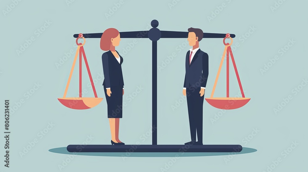 Illustrating gender equality in the workplace, depicting a businessman ...