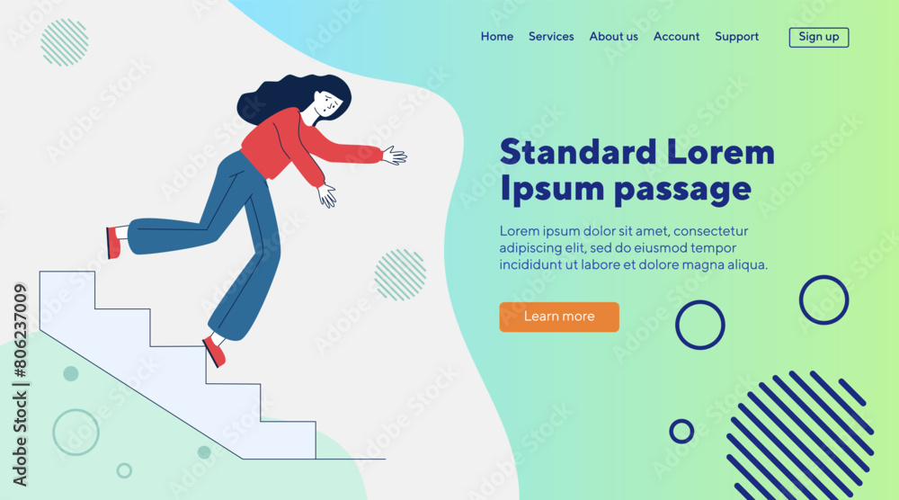 Young woman falling from staircase. Cartoon female character slipping ...