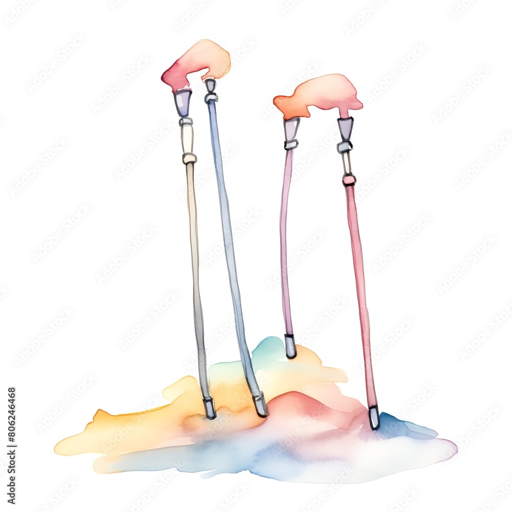 A watercolor of Trekking poles clipart, isolated on white background ...
