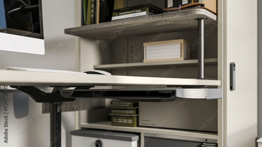 Home office adapted for accessibility, adjustable height desk ...