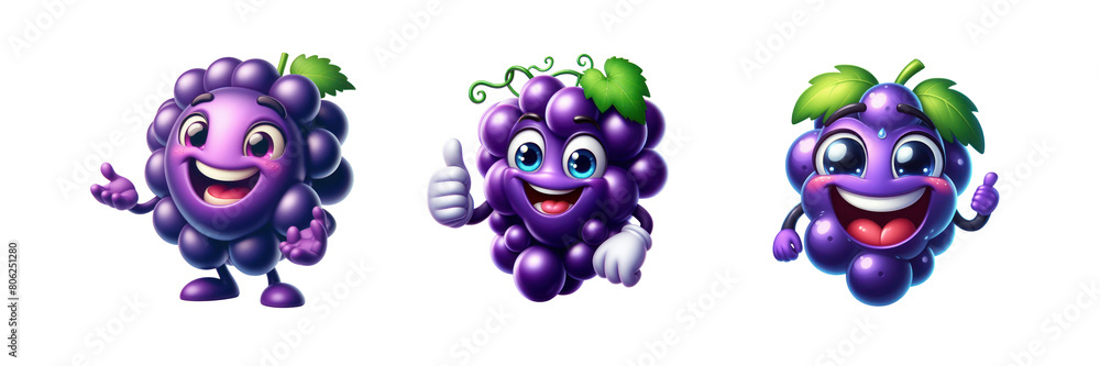 Set of illustration of a cartoon grapes character with laughing face ...