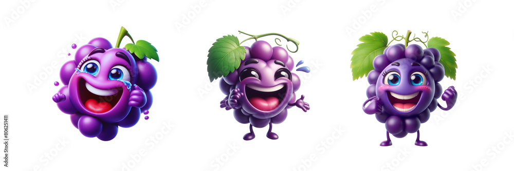 Set of illustration of a cartoon grapes character with laughing face ...