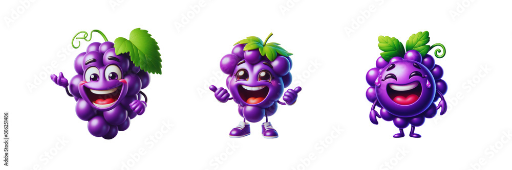 Set of illustration of a cartoon grapes character with laughing face ...