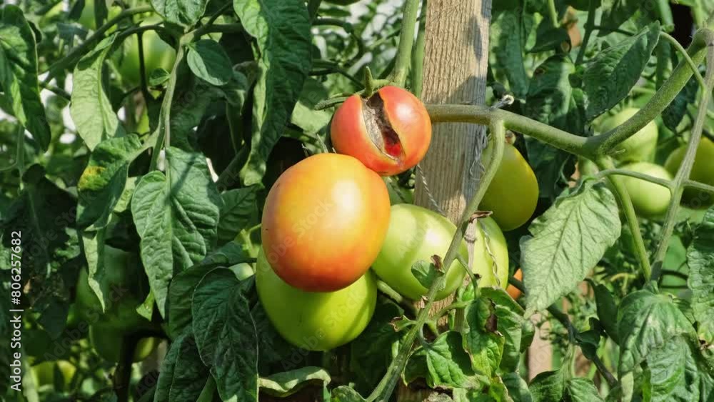 Cracked tomatoes. Poor harvest. Vegetables affected by pests. Disease ...