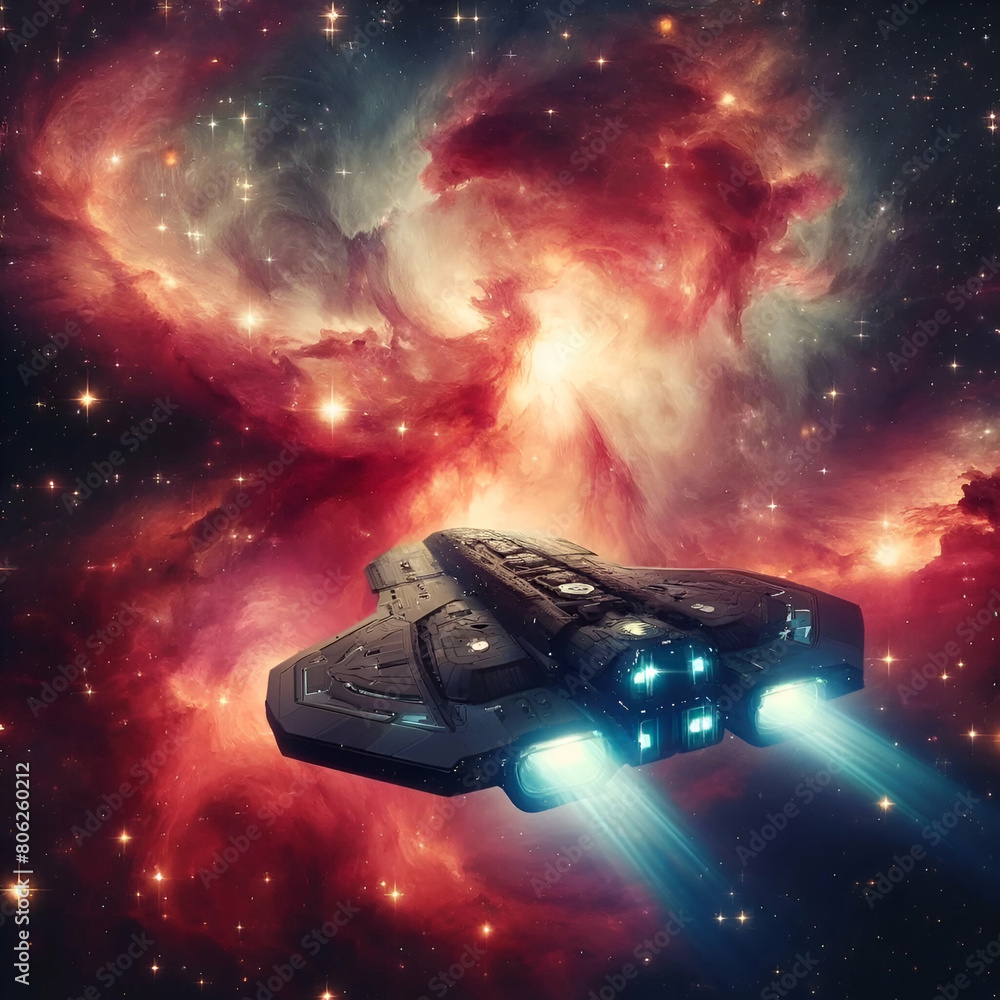 outer space scene featuring a futuristic spaceship navigating through a ...