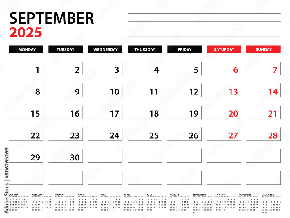 September 2025 year planner template, calendar 2025 template, monthly ...