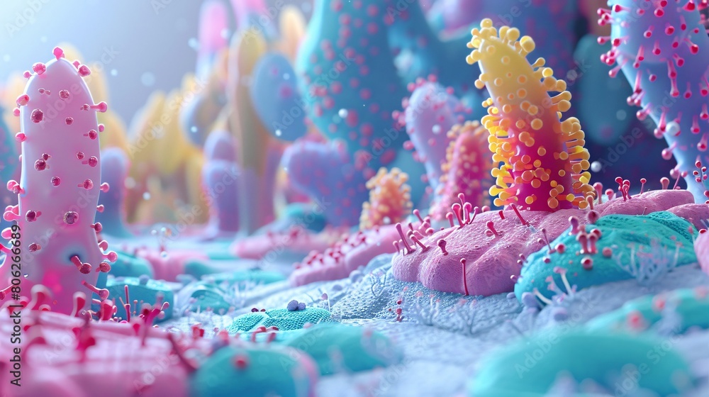 3D animation of skin cells multiplying and renewing, set in a vibrant ...