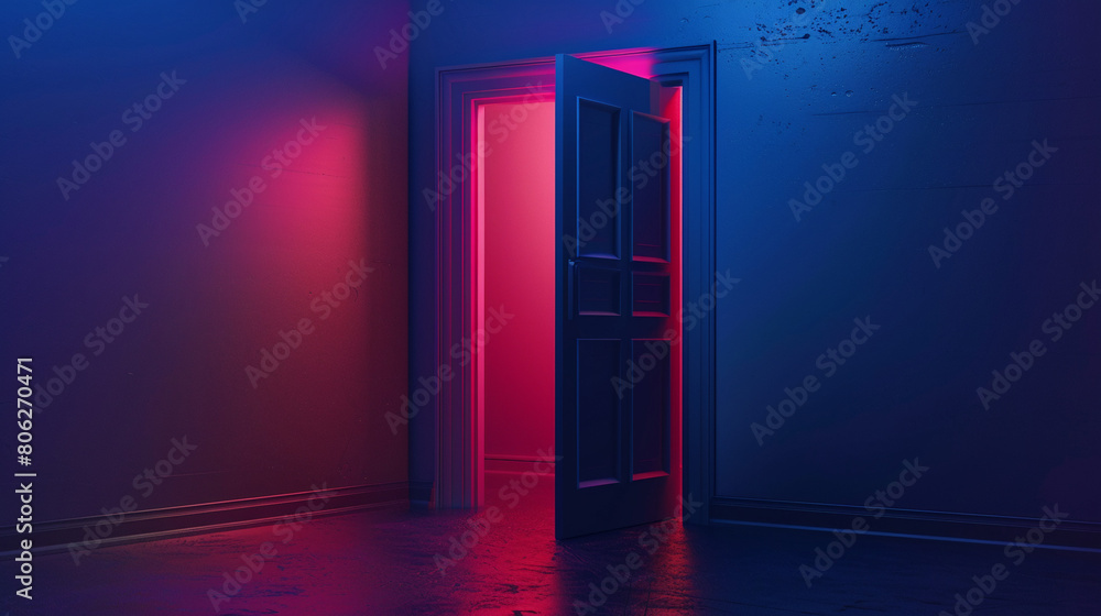 Mysterious Red and Blue Lit Room with Open Door: A Conceptual Artistic ...