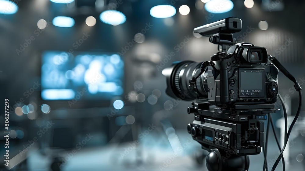 Digital camera recording interview in TV studio behindth. Concept TV ...