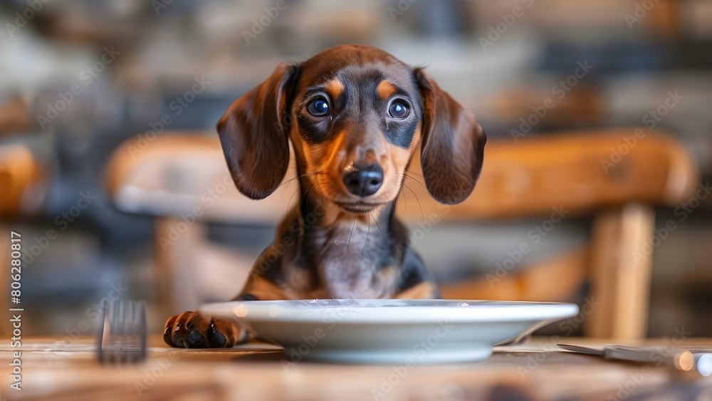 Eager Dachshund Puppy Demonstrating Good Manners at the Dining Table ...