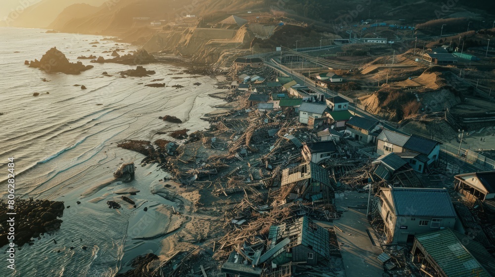 Coastal village devastated by earthquake with homes destroyed and ...