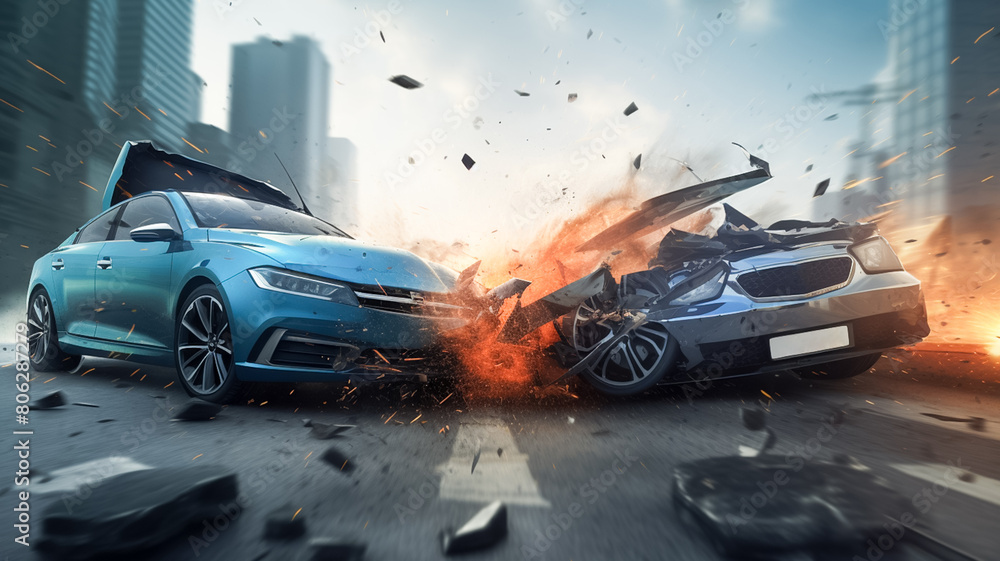 Car accident with two cars crashing together. Car crash dangerous ...