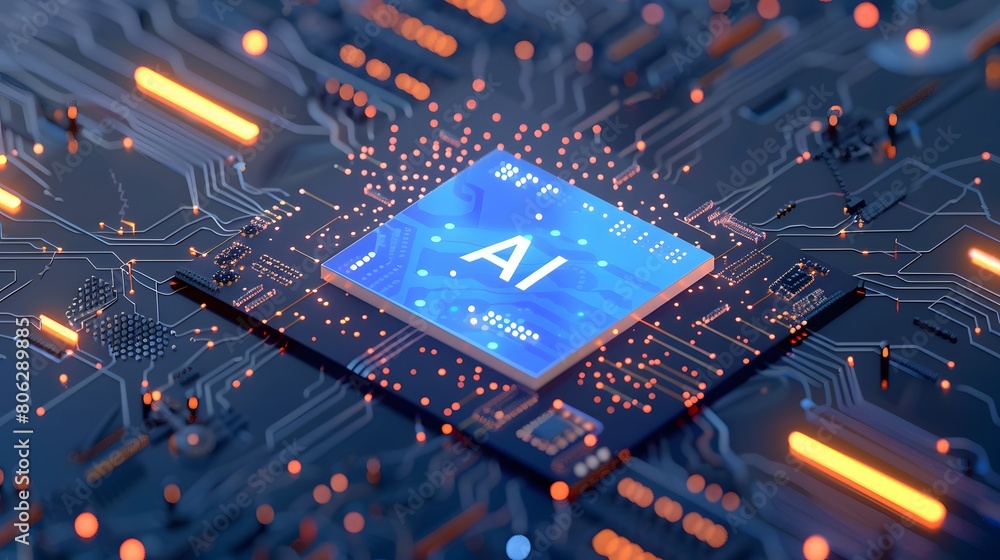 AI flag print screen on Microchip processor on electronic board for ...