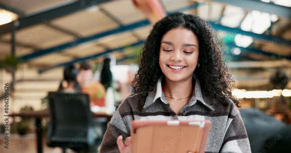 University, tablet and girl at campus cafeteria for research, planning ...