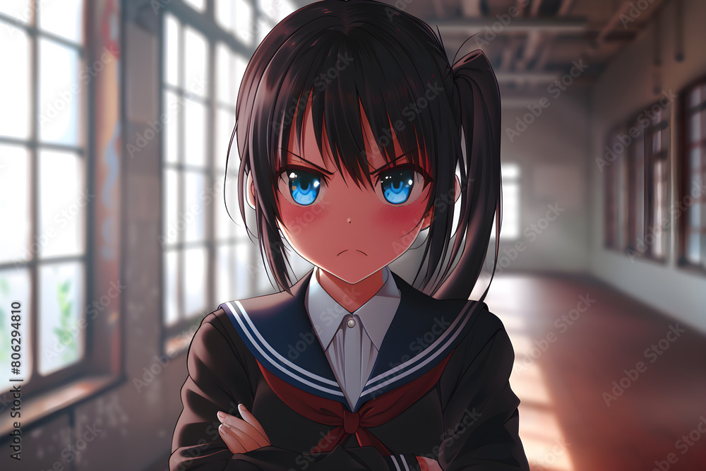 Expressive Tsundere Character Blushing in School Uniform - A Classic ...