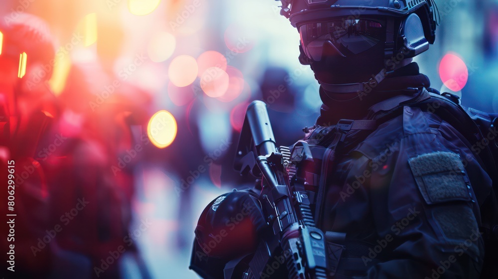 A highly detailed close-up of a special forces operative holding a ...