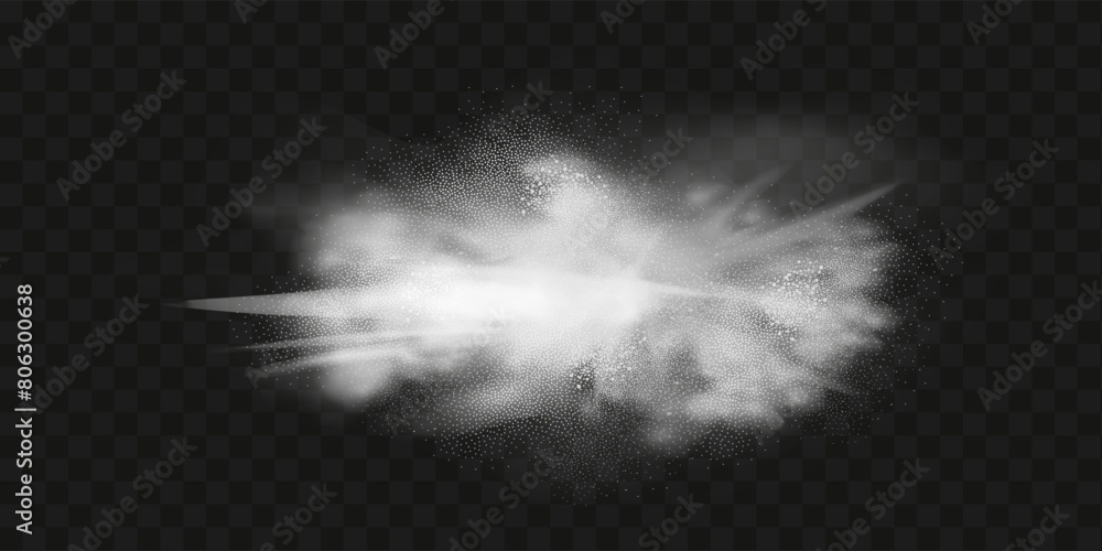 A realistic set of white clouds of flour, sugar, washing powder. An ...