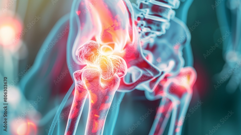 Medical diagram showing inflammation in bones with areas highlighted in ...