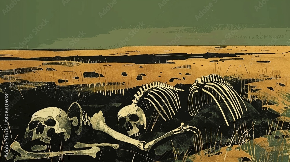 Depicting ecosystem collapse a closeup of various animal bones ...