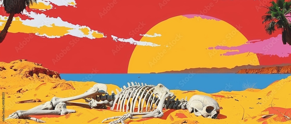 Illustrate the concept of ecosystem collapse with a scene of animal ...