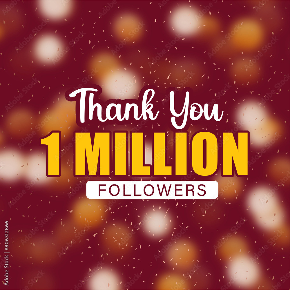 Thank You 1 Million Followers celebration happy post design with golden colors bokeh and dark ...