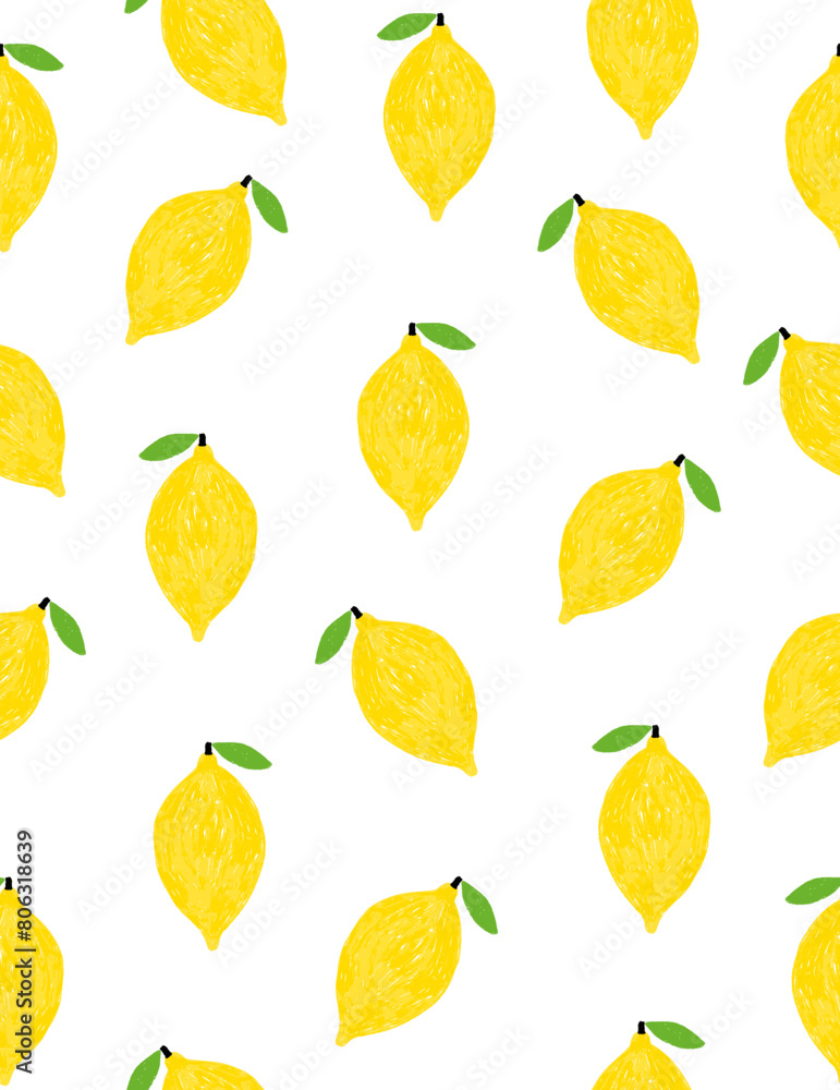 Hand Drawn Trendy Seamless Pattern with Yellow Lemon Fruits Isolated on ...