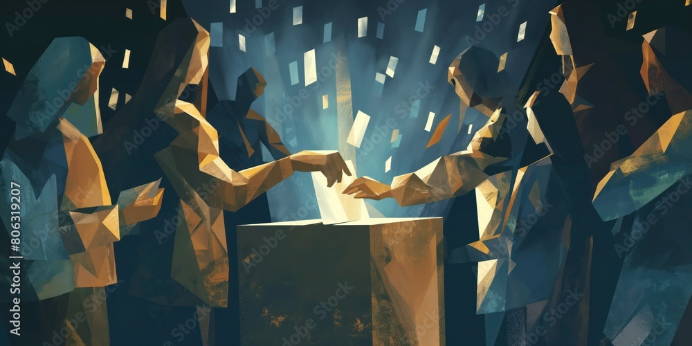 Illustration of people standing around the ballot box and casting their ...