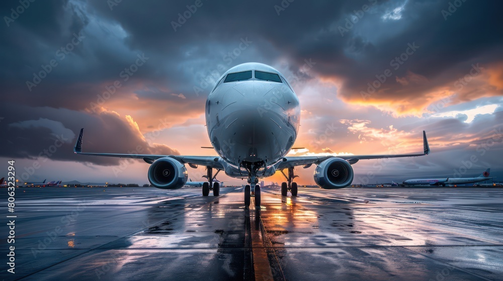 Foto de The dramatic scene captures a commercial airplane facing an ...