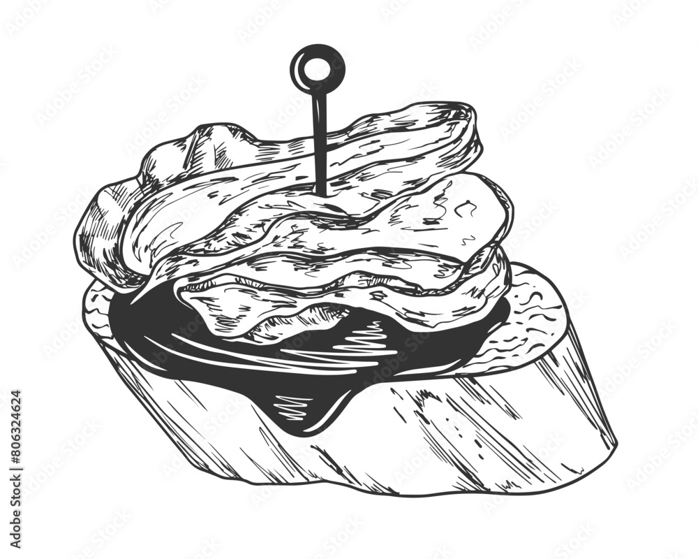 Sketch style spanish tapas isolated on white background. Engraving ...