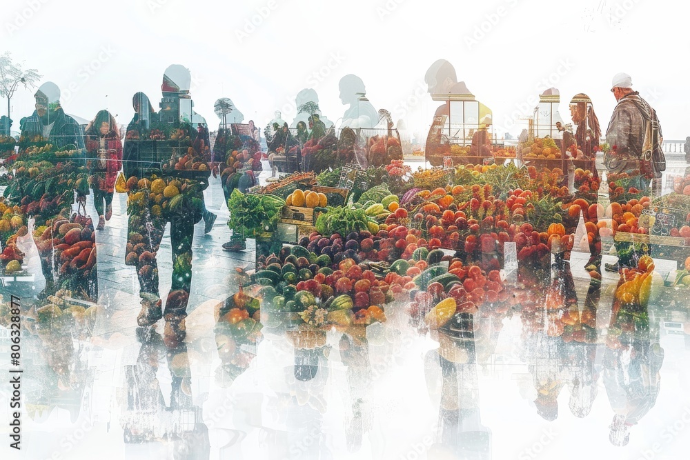 The photo shows a crowded intersection with people crossing the road ...