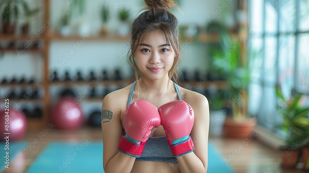 A young woman with her hair in a bun and a determined look on her face ...
