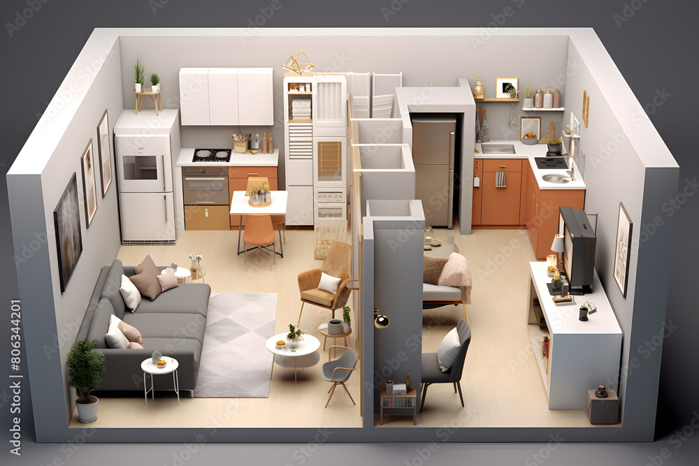 interor design from an architect illustration, 3d interior illustration ...