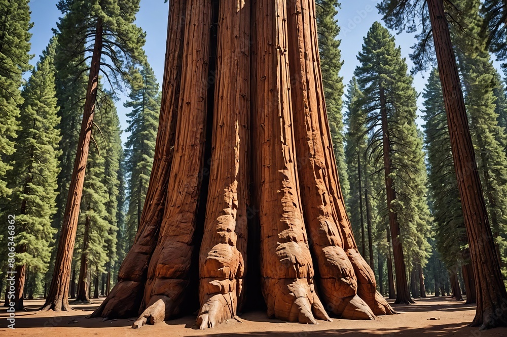 full view of General Sherman (Giant Sequoia) big tree, detailed and ...