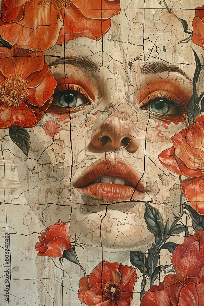 Art Nouveaustyle wallpaper with stylized flowers and sinuous lines that ...