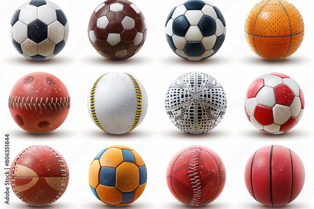 Collection of different types of balls used in various sports against a ...