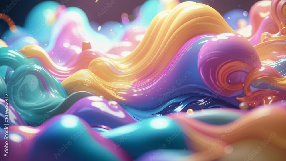 Trendy Abstract vibrant 3D background with slime effect and volumetric ...