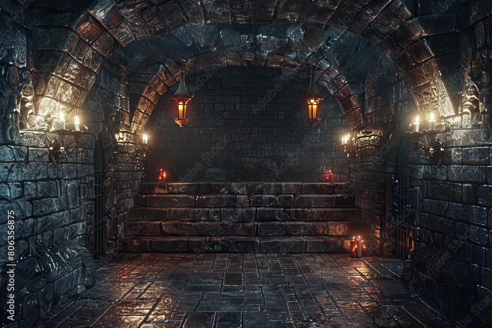 Gothic Dungeon Interior with Stone Brick Walls and Candles Stock Illustration | Adobe Stock
