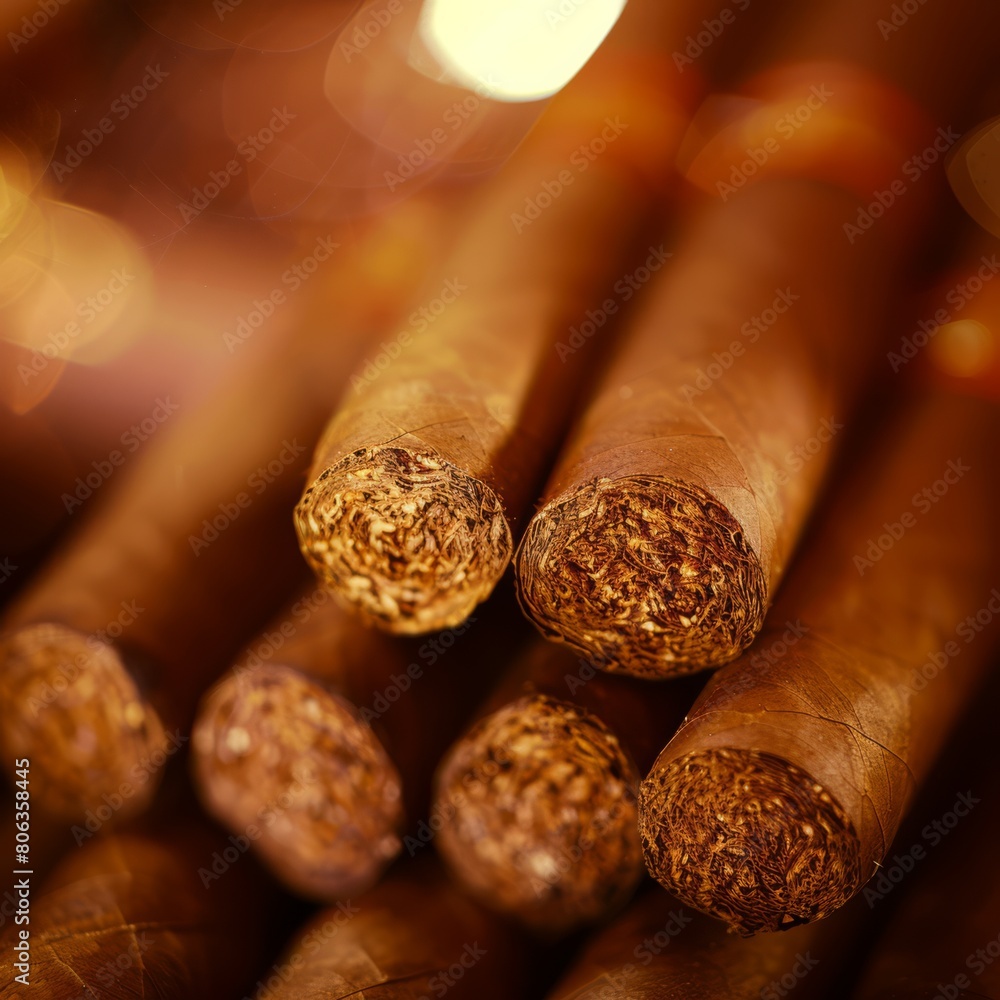 A close-up of a variety of cigars in a luxurious cigar lounge, detailed ...
