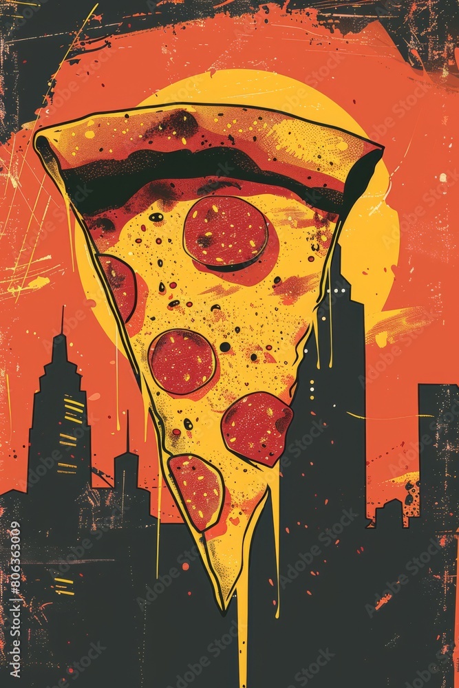 pop graphic designed poster about pizza slice, in the style of retro ...
